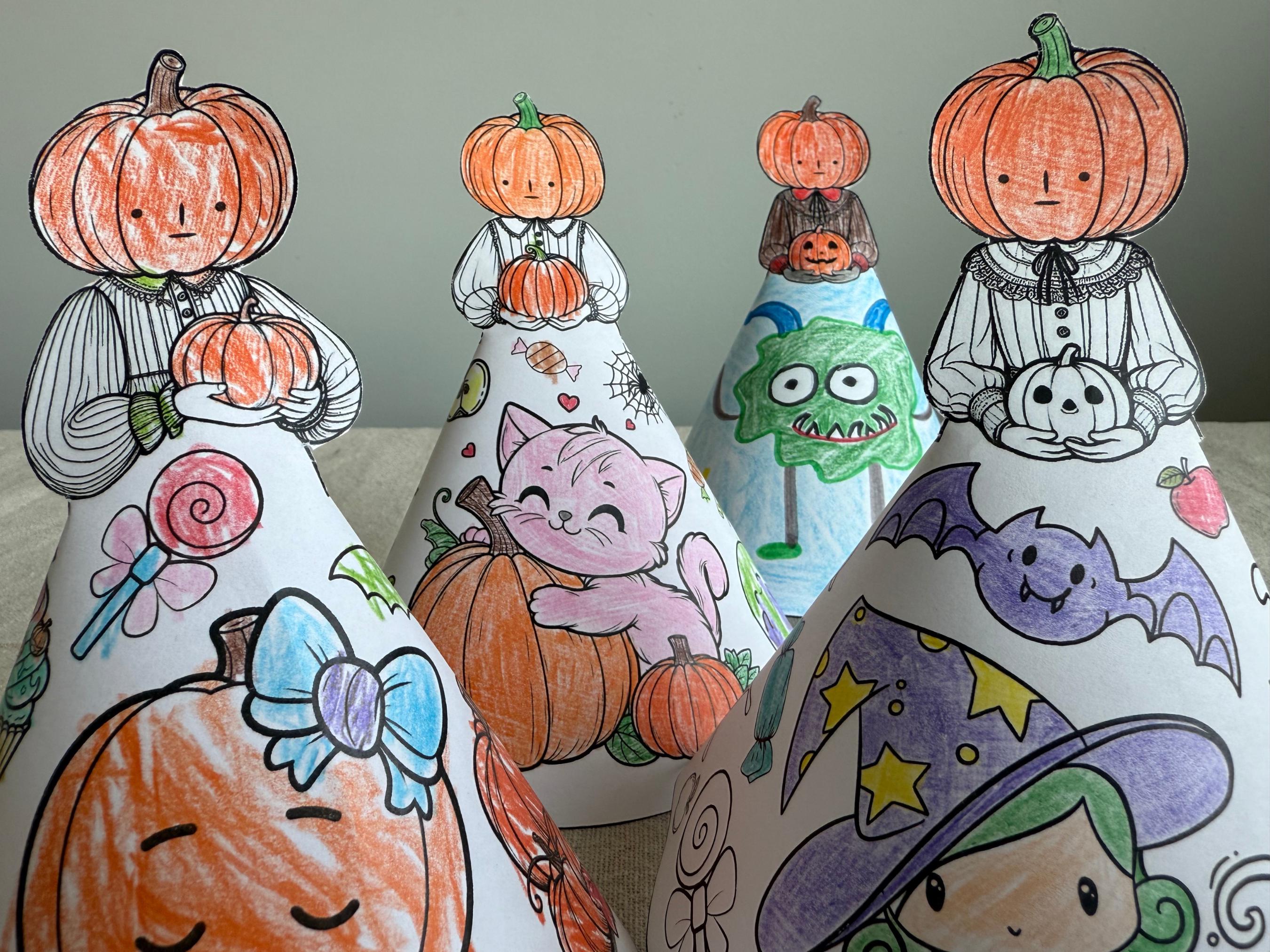 Halloween Paper Dolls Coloring Set, Pumpkin Paper Craft Kit, Color and ...