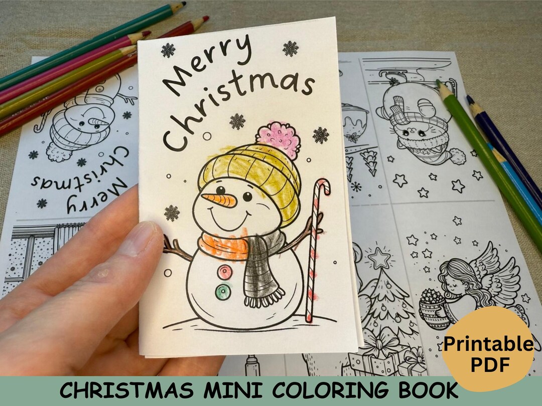 Christmas Mini Coloring Book, DIY Winter Coloring Page for Kids ...