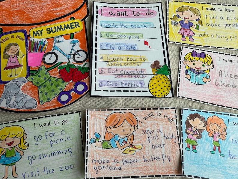 Summer Bucket List Craft, Summer Coloring Play Set, Writing Drawing End ...