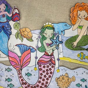 Mermaid Dolls Paper Craft Kit, Summer Coloring Set, Mermaid Paper Dolls ...
