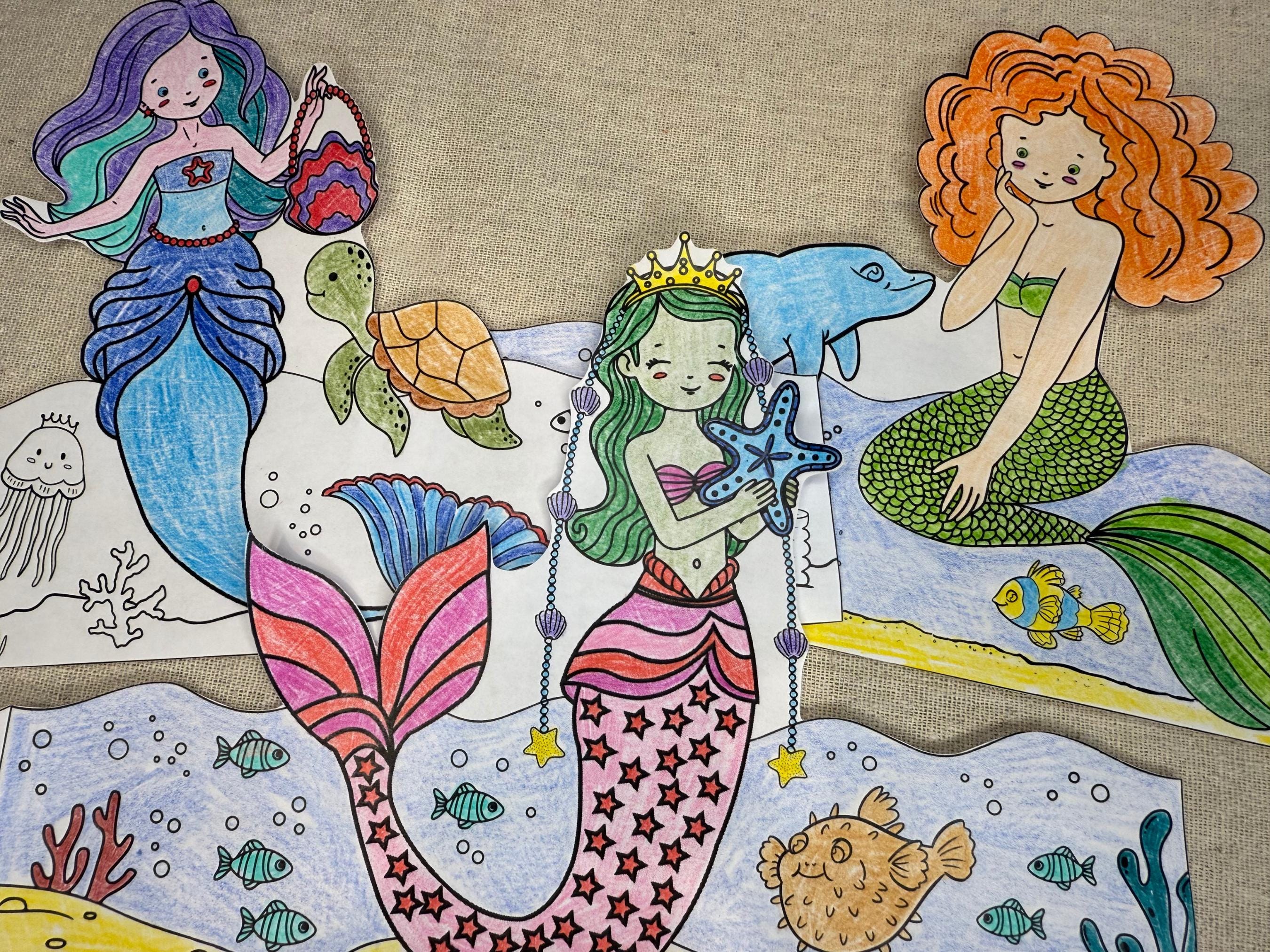 Mermaid Dolls Paper Craft Kit, Summer Coloring Set, Mermaid Paper Dolls ...