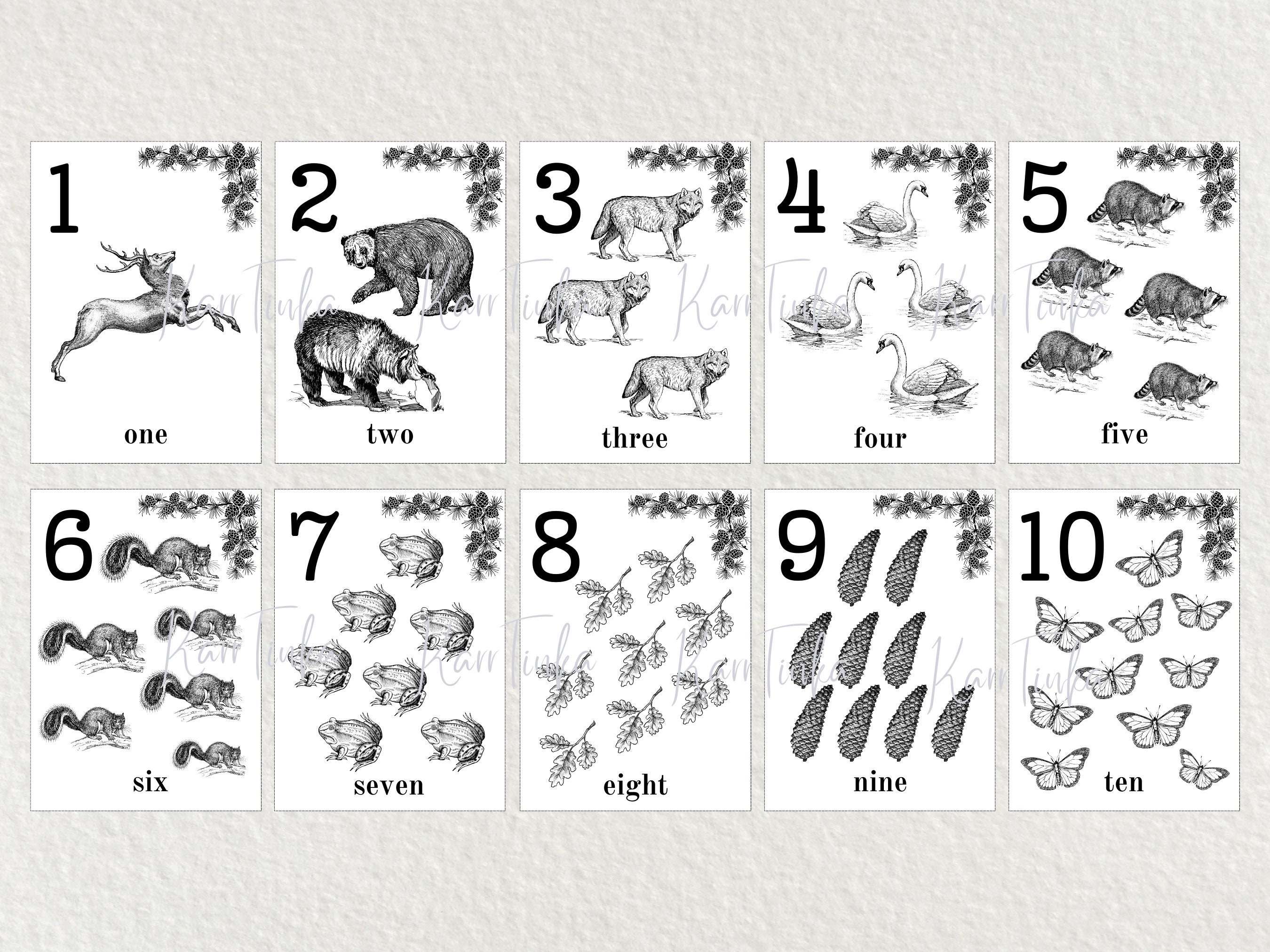 Woodland Numbers 1 to 10 Flash Cards Printable, Nature Flashcards ...