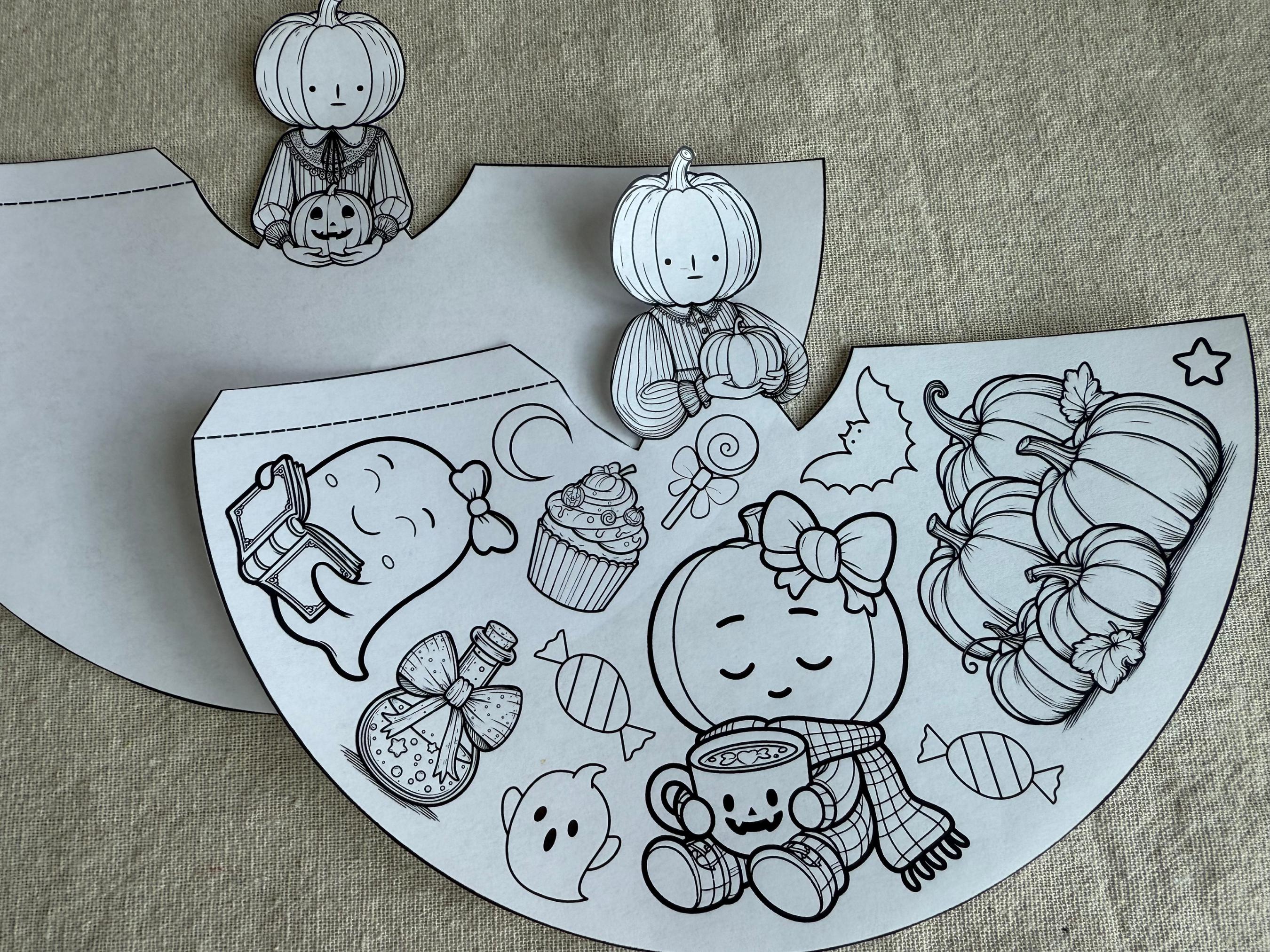 Halloween Paper Dolls Coloring Set, Pumpkin Paper Craft Kit, Color and ...