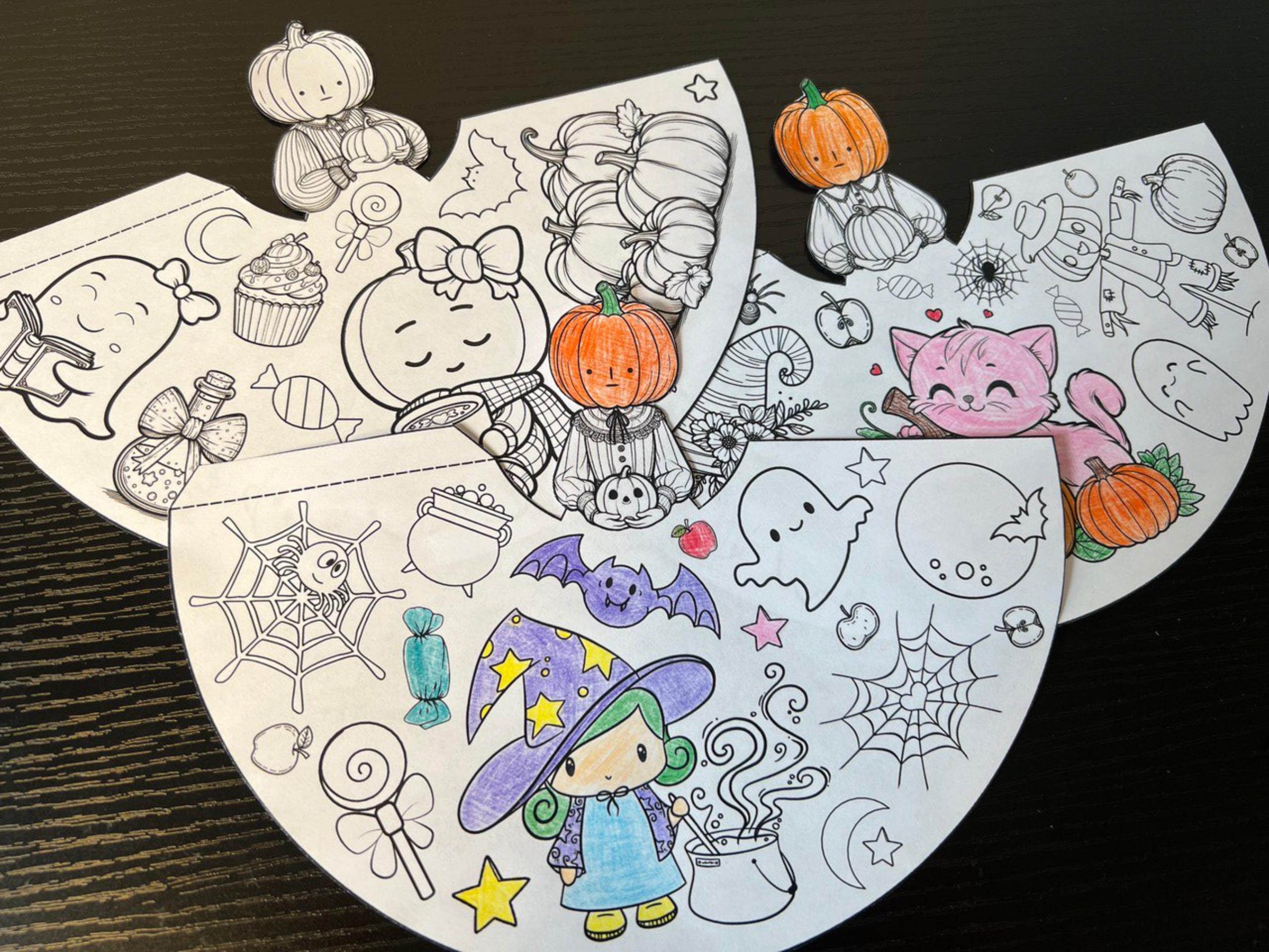 Halloween Paper Dolls Coloring Set, Pumpkin Paper Craft Kit, Color and ...