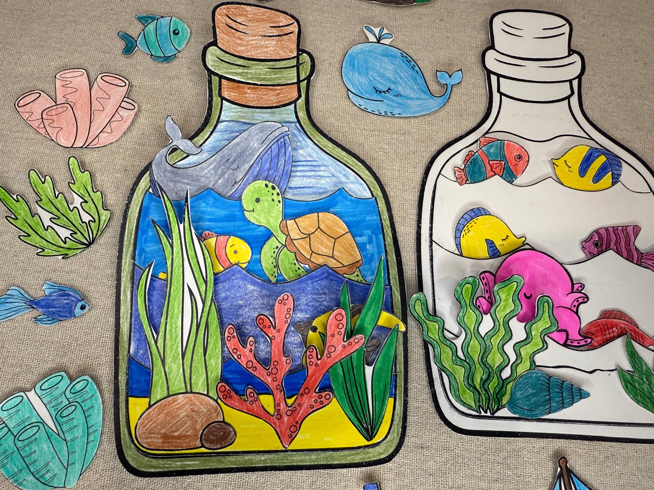 Build an Ocean in a Bottle Coloring, Summer DIY Kids Paper Craft ...