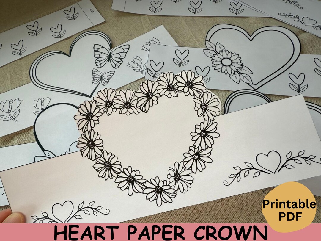 5 Valentine's Day Heart Coloring Paper Crown, Mother’s Day, DIY ...