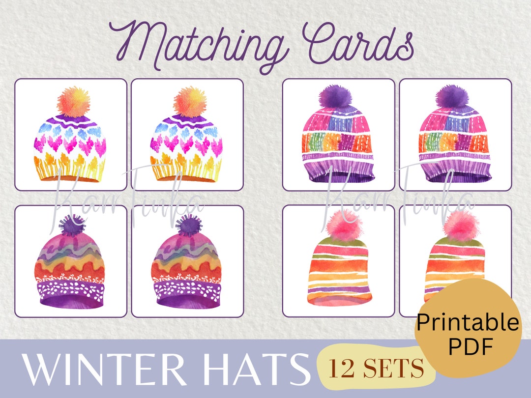 Winter Hats Matching Cards, Toddler Sorting Activity, Preschool ...