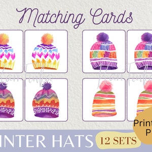 Winter Hats Matching Cards, Toddler Sorting Activity, Preschool ...
