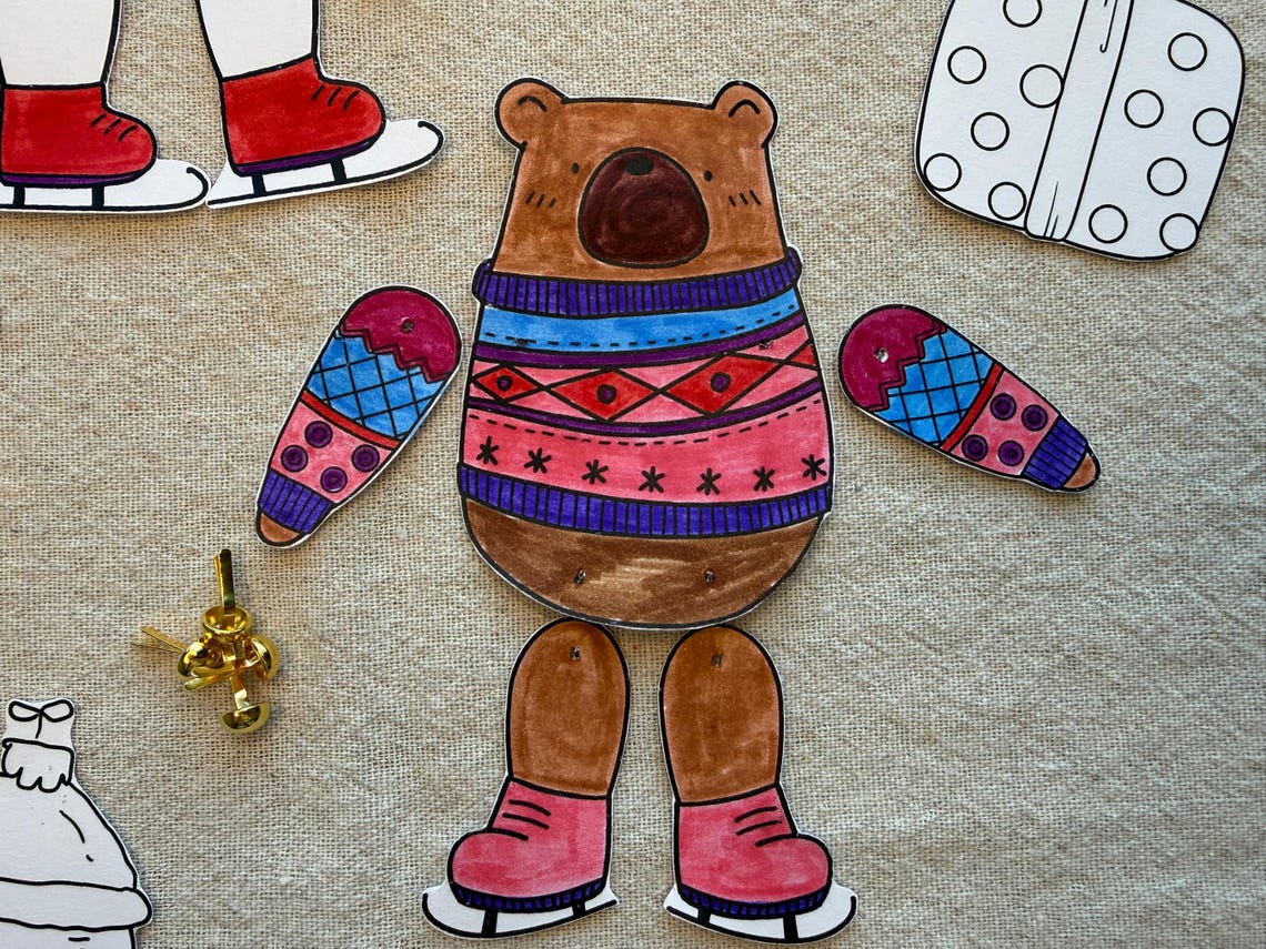 Articulated Bear Paper Dolls, DIY Kids Winter Craft, Christmas Pretend ...