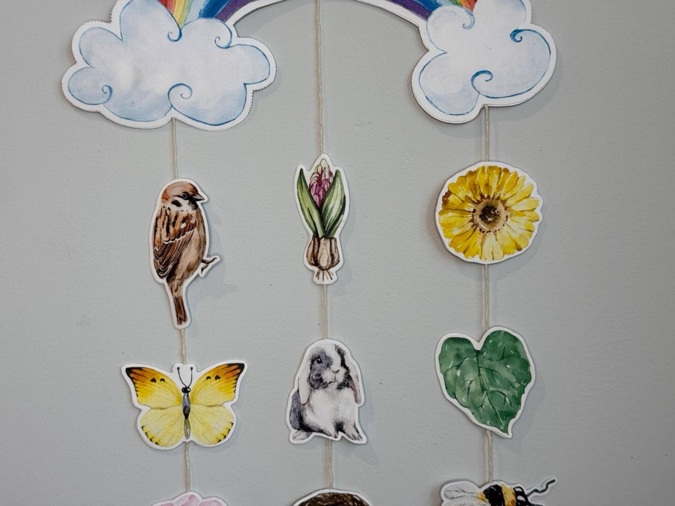 Spring Paper Mobile, Printable Wall Hanging, DIY Paper Spring Decor ...