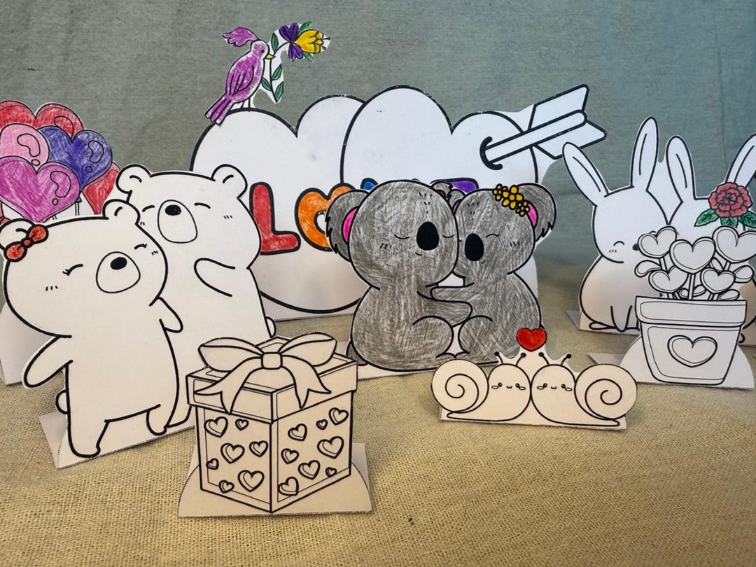 Valentine's Day Coloring Set, Kids DIY Valentines Coloring Page ...