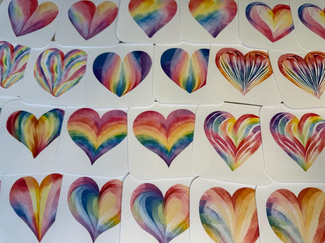 Valentine's Day Rainbow Heart Memory Matching Cards, Valentine Heart ...