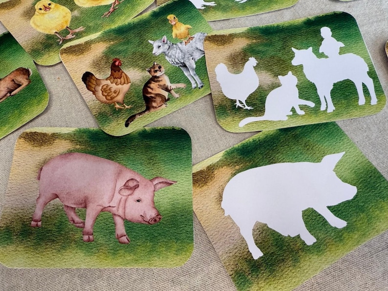 Farm Animals Shadow Matching Cards, Animal Pattern Matching Game ...