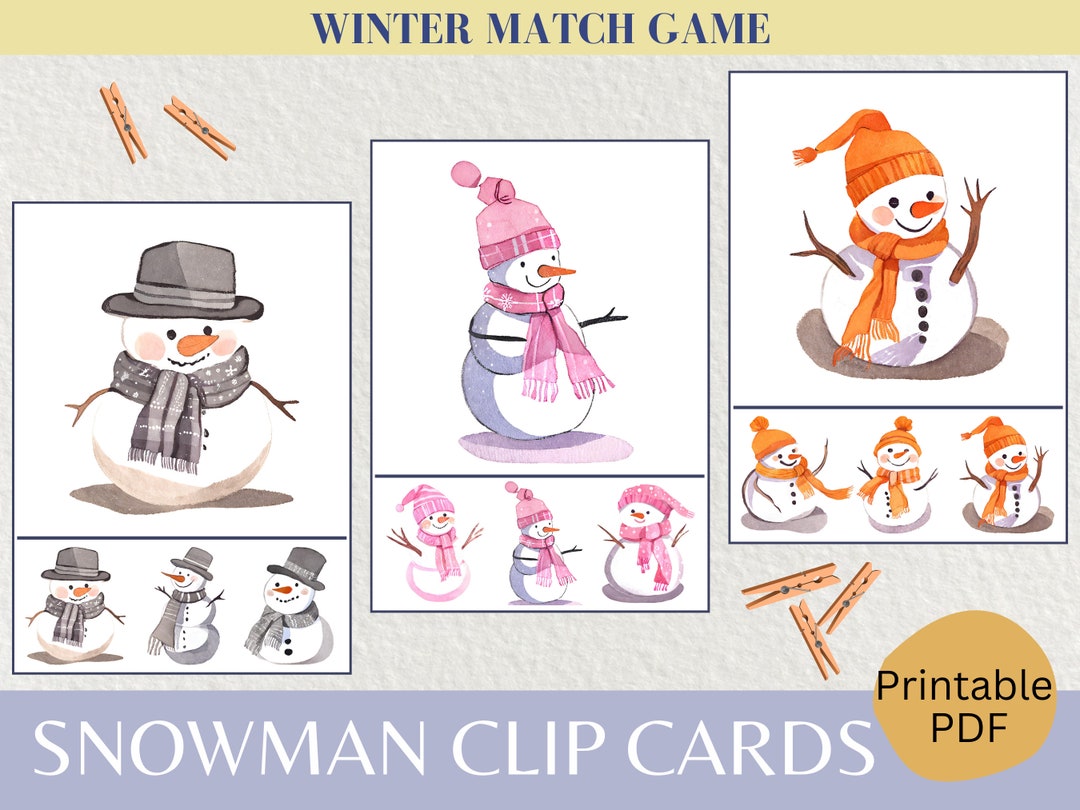 Winter Snowman Clip Cards, Snowman Matching Game, Toddler Sorting ...