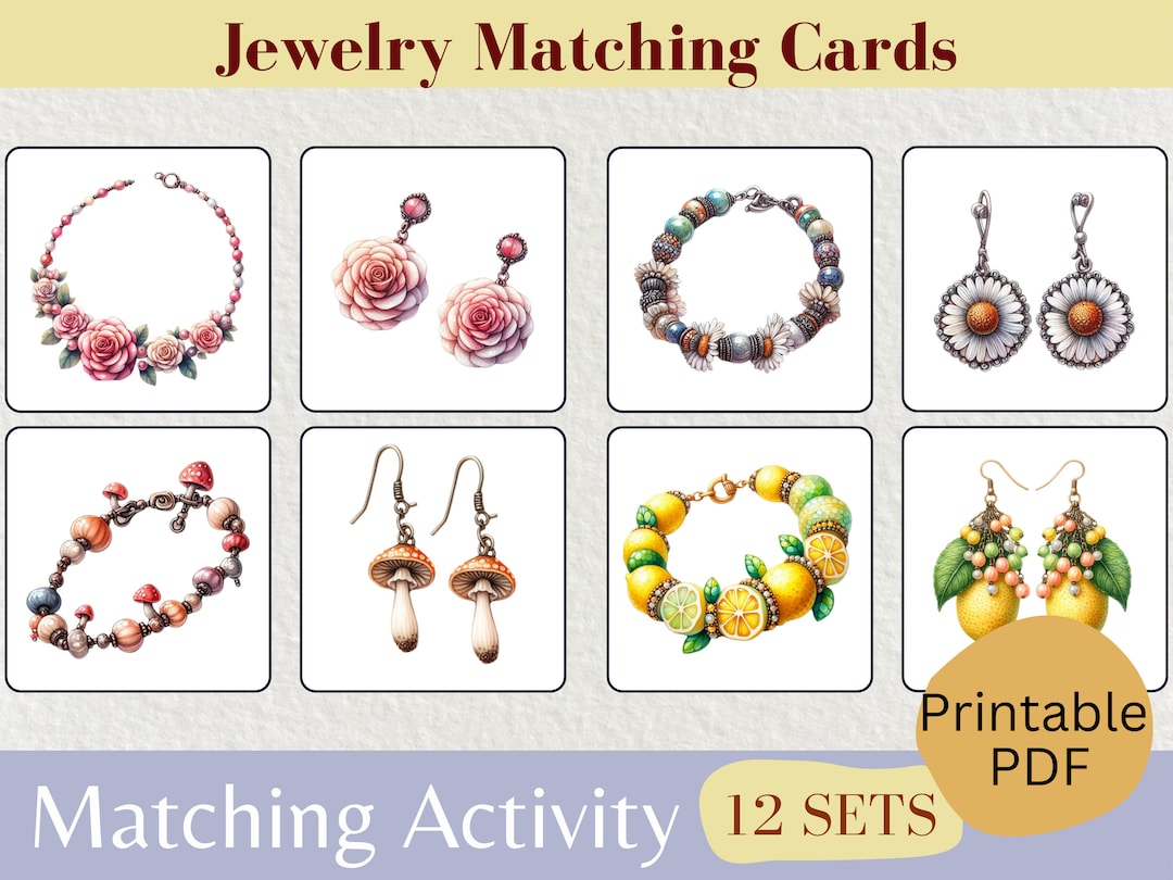 Jewelry Matching Cards, Valentine's Day Match Game, Jewelry Sorting ...