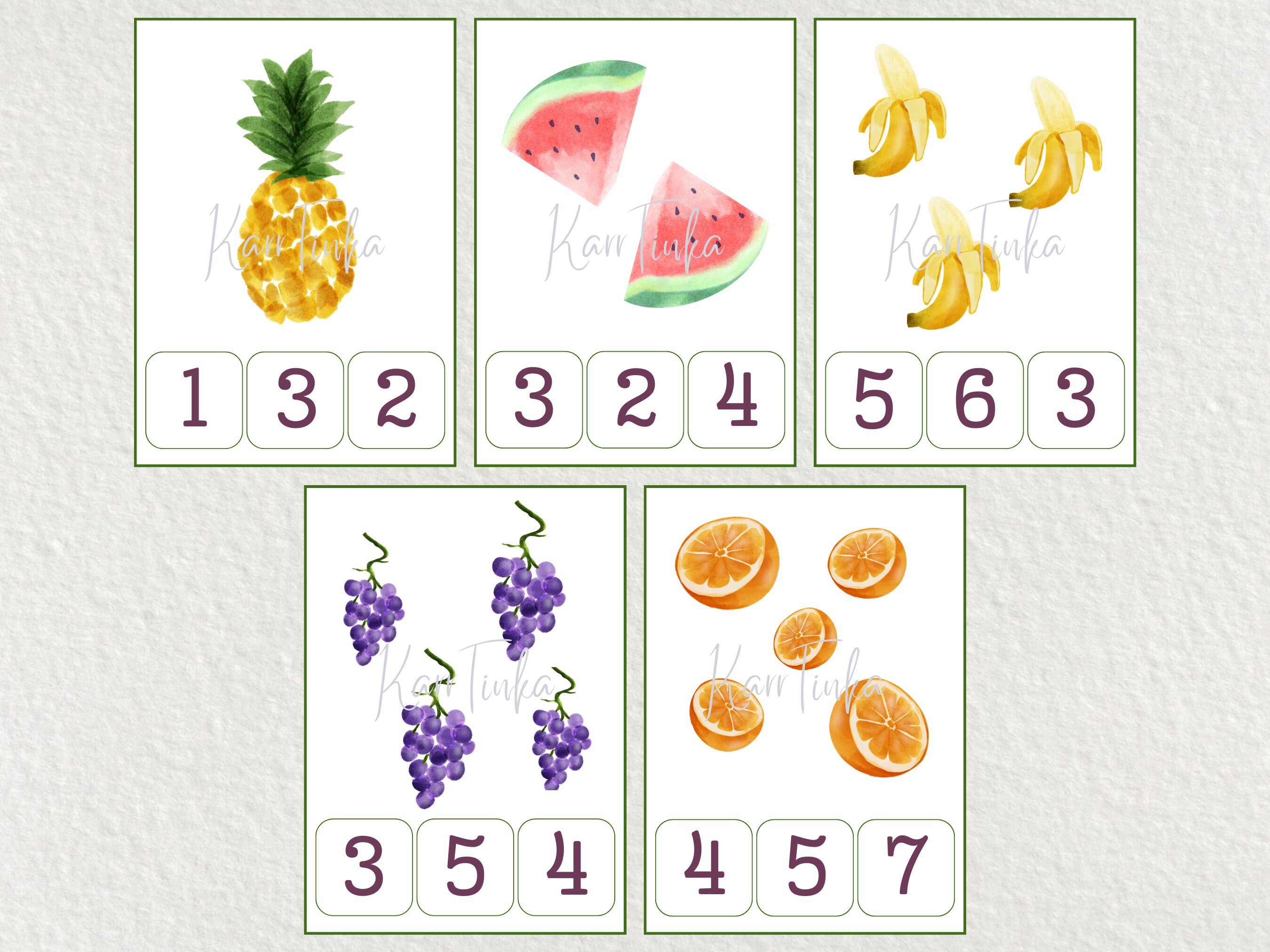 Fruits Count and Clip Cards, Count and Match, Numbers Learning 1-10 ...