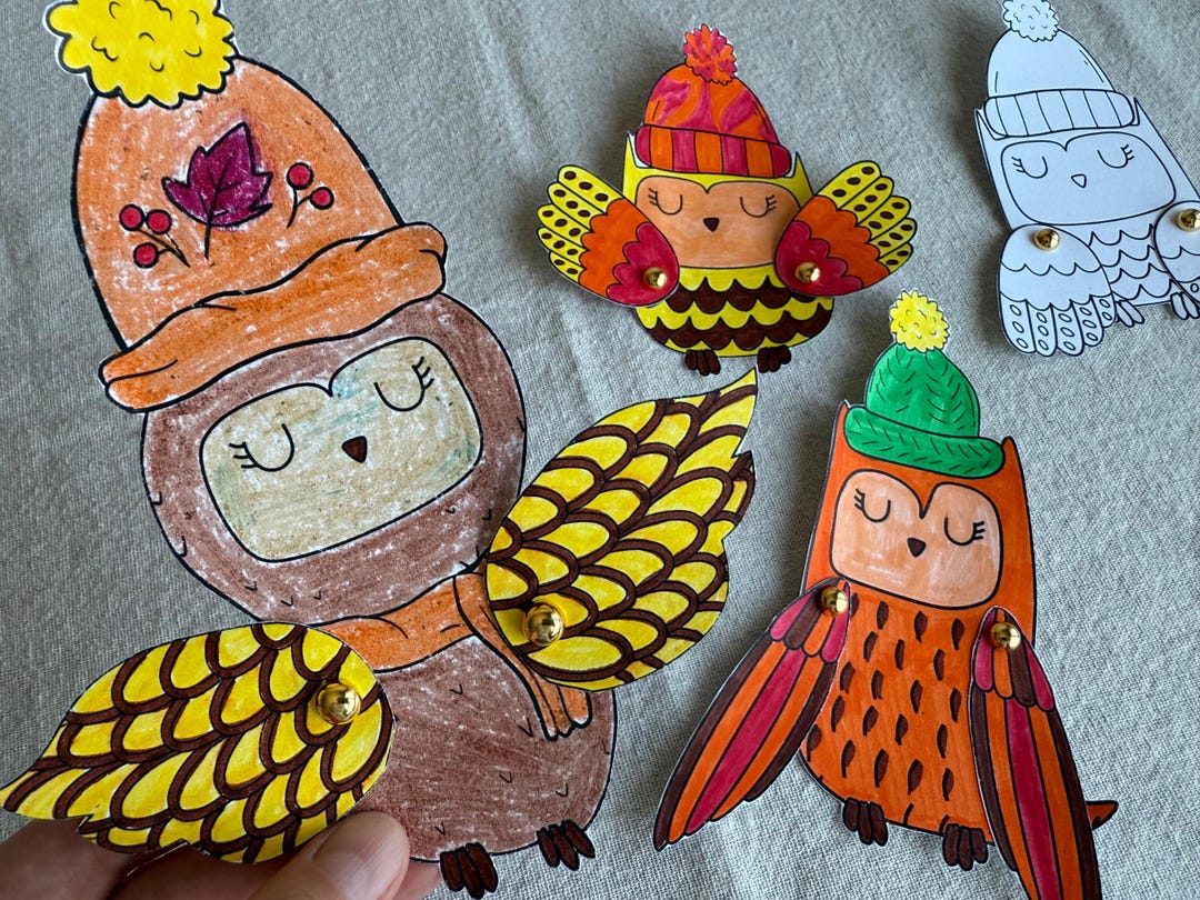 Articulated Owl Paper Dolls, Autumn Fall DIY Kids Paper Craft, Autumn ...