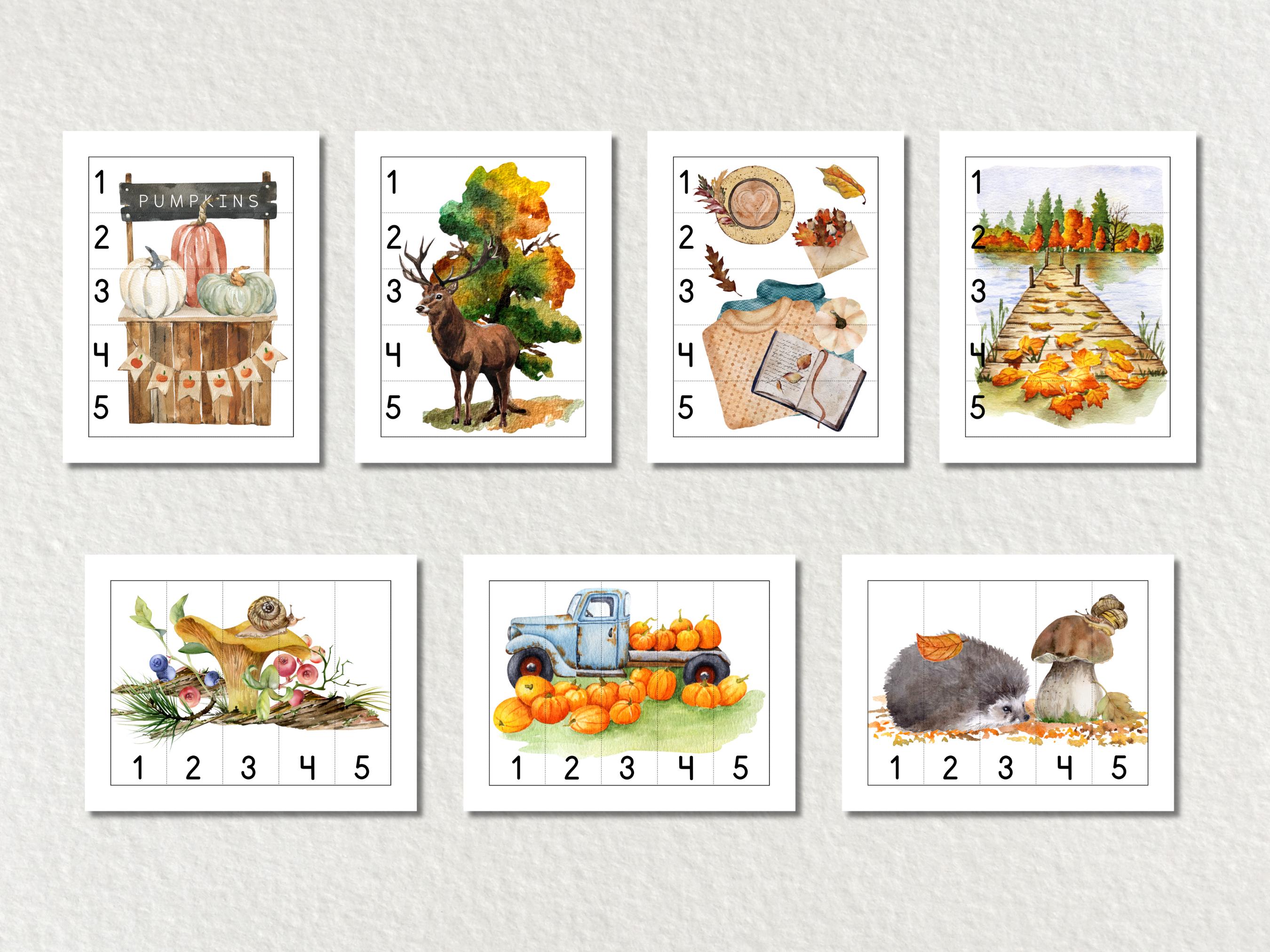 Autumn Fall Number Sequence Math Puzzles, Numbers 1-5, Numbers 1-10 ...