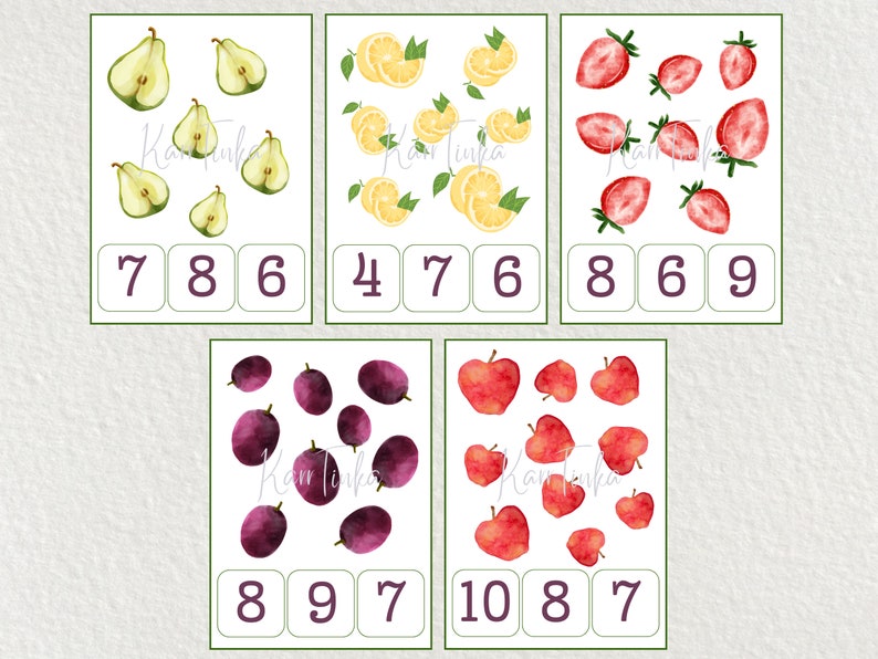 Fruits Count and Clip Cards, Count and Match, Numbers Learning 1-10 ...