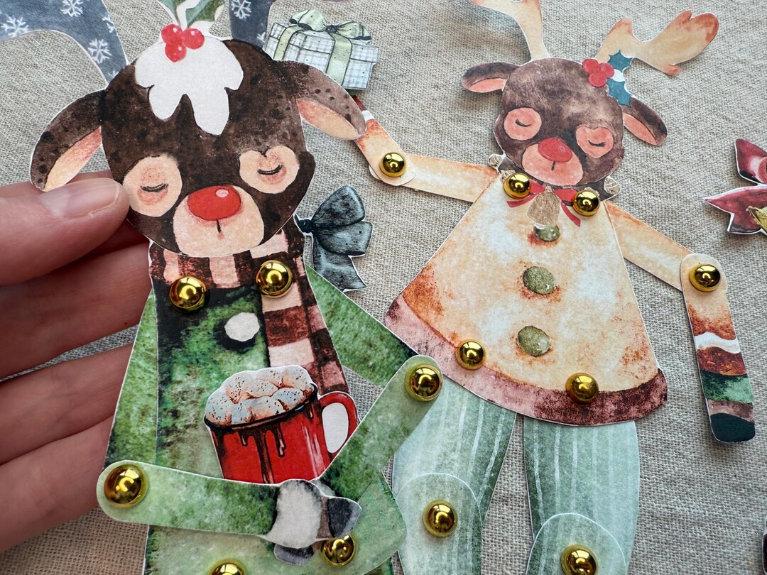 Articulated Reindeer Paper Dolls, Movable Jointed Christmas Doll ...
