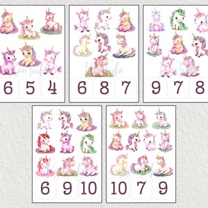 Cute Unicorns Count and Clip Cards 1-10, Count and Match, Numbers ...