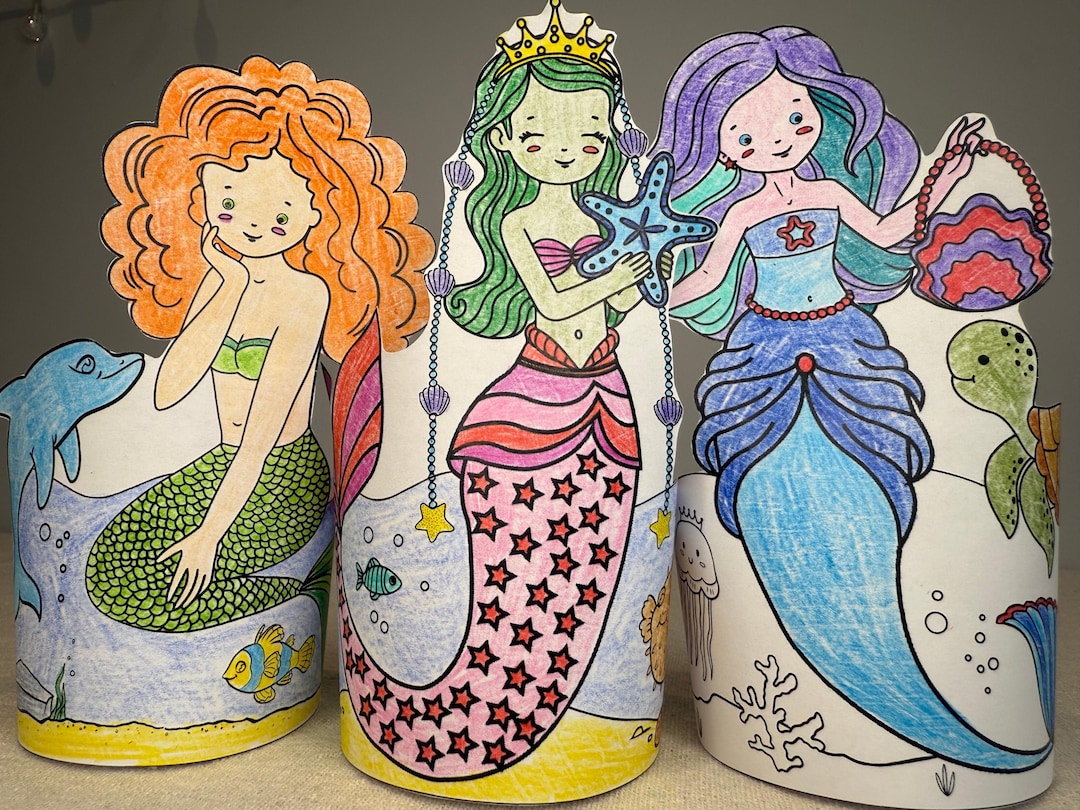Mermaid Dolls Paper Craft Kit, Summer Coloring Set, Mermaid Paper Dolls ...