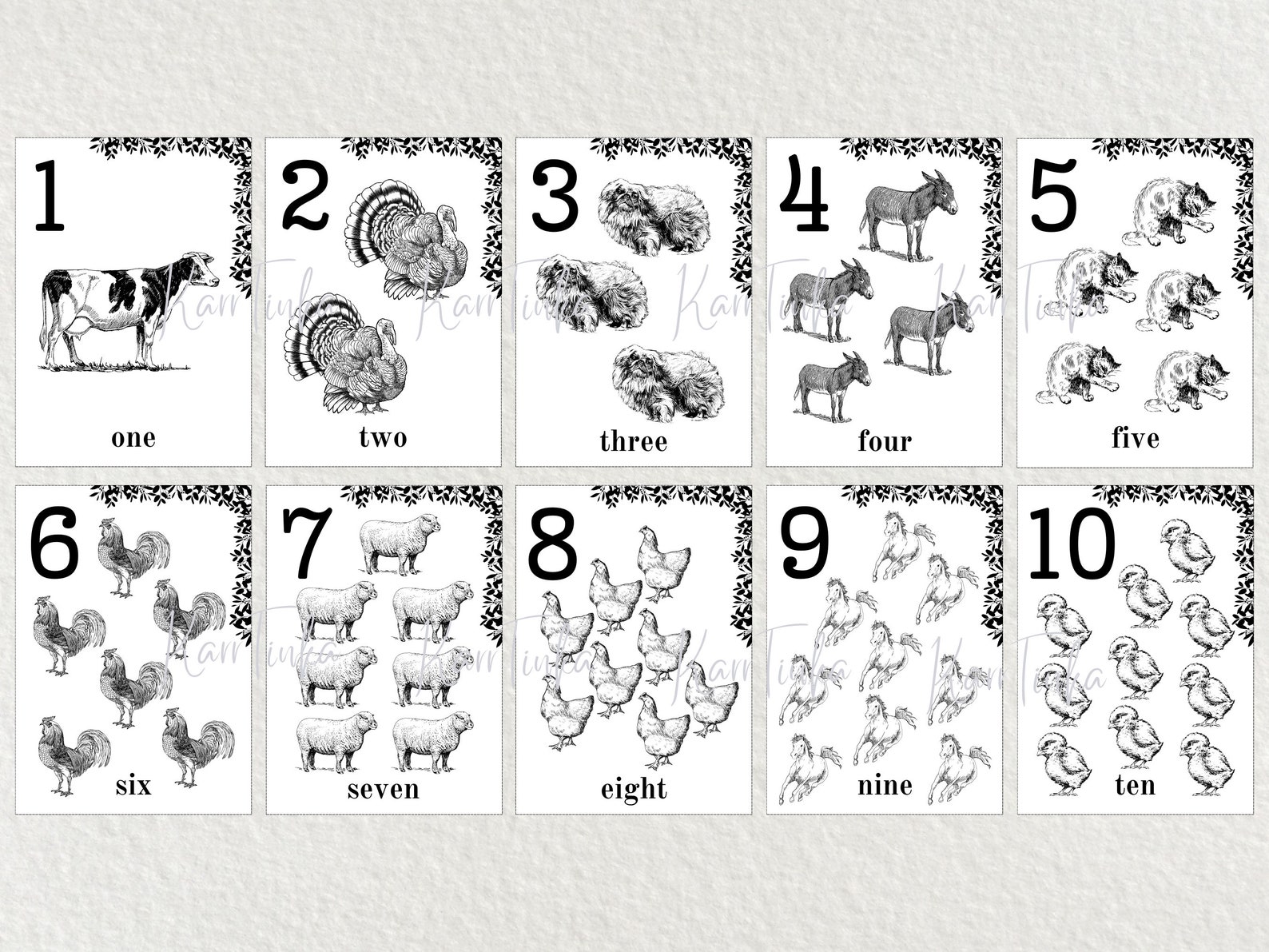 Farm Numbers 1 to 10 Flash Cards Printable, Nature Flashcards, Counting ...
