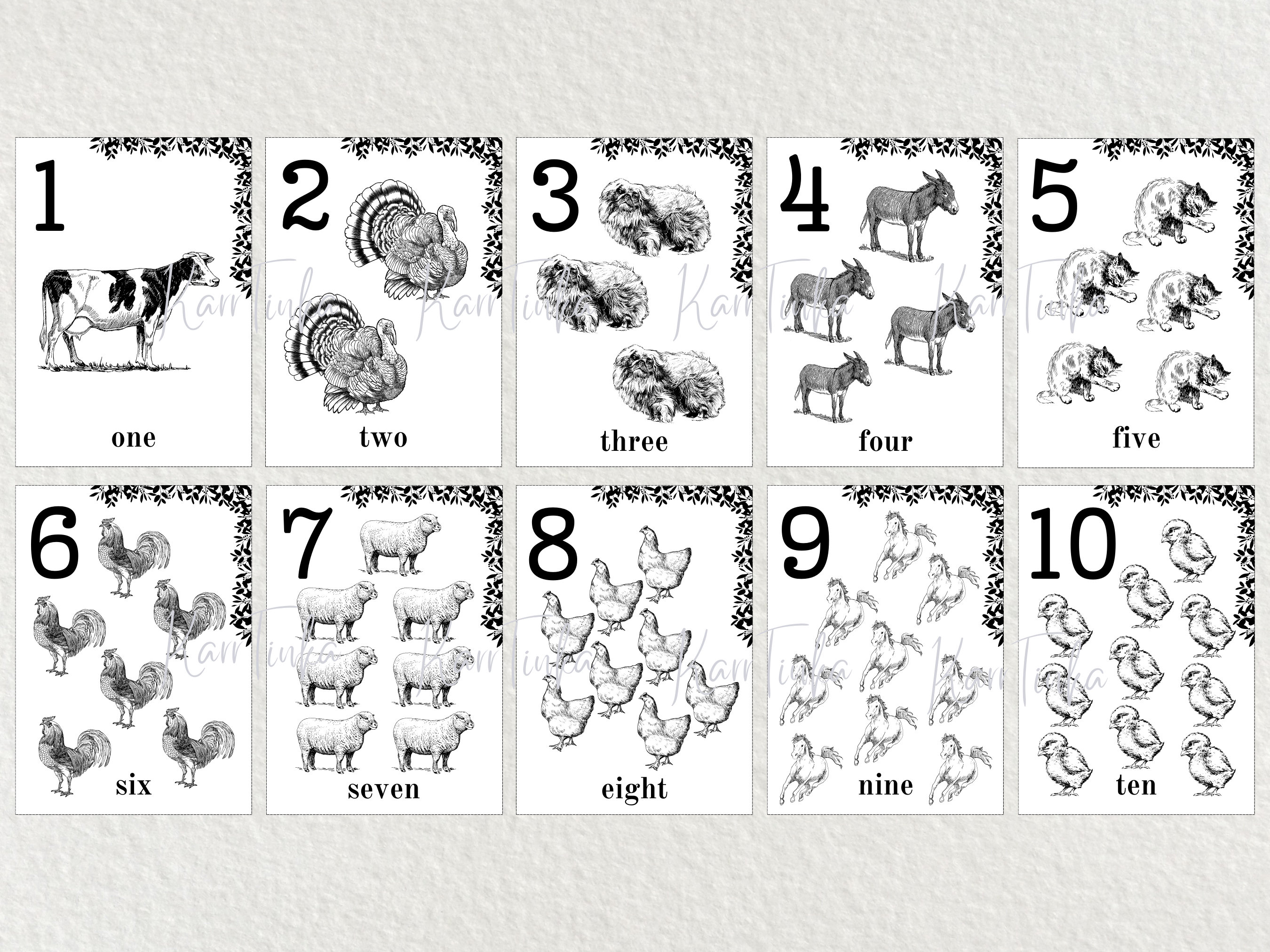 Farm Numbers 1 to 10 Flash Cards Printable, Nature Flashcards, Counting ...