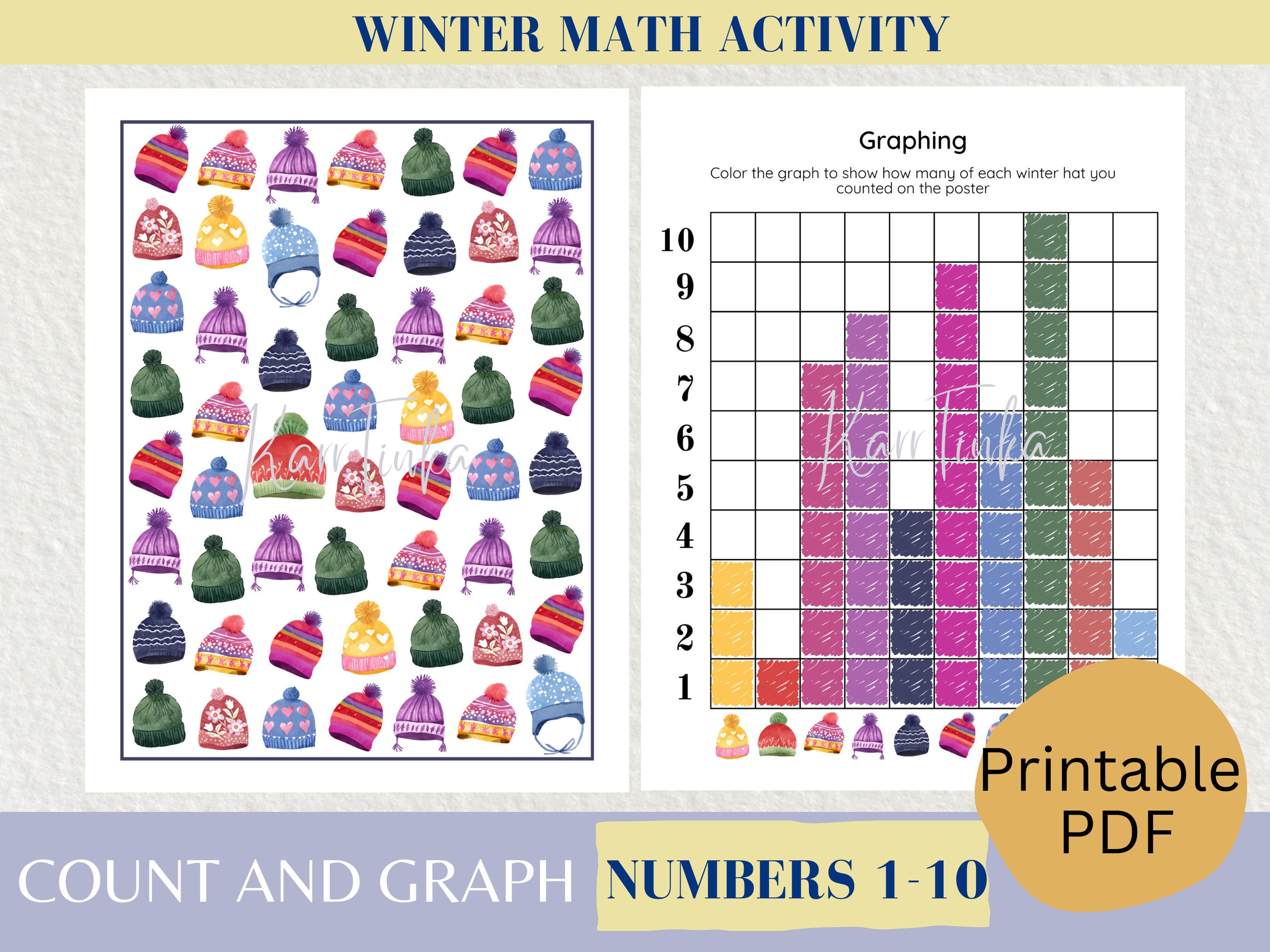 Winter Count and Graph Worksheets, Winter Math Activity, Counting 1-10 ...