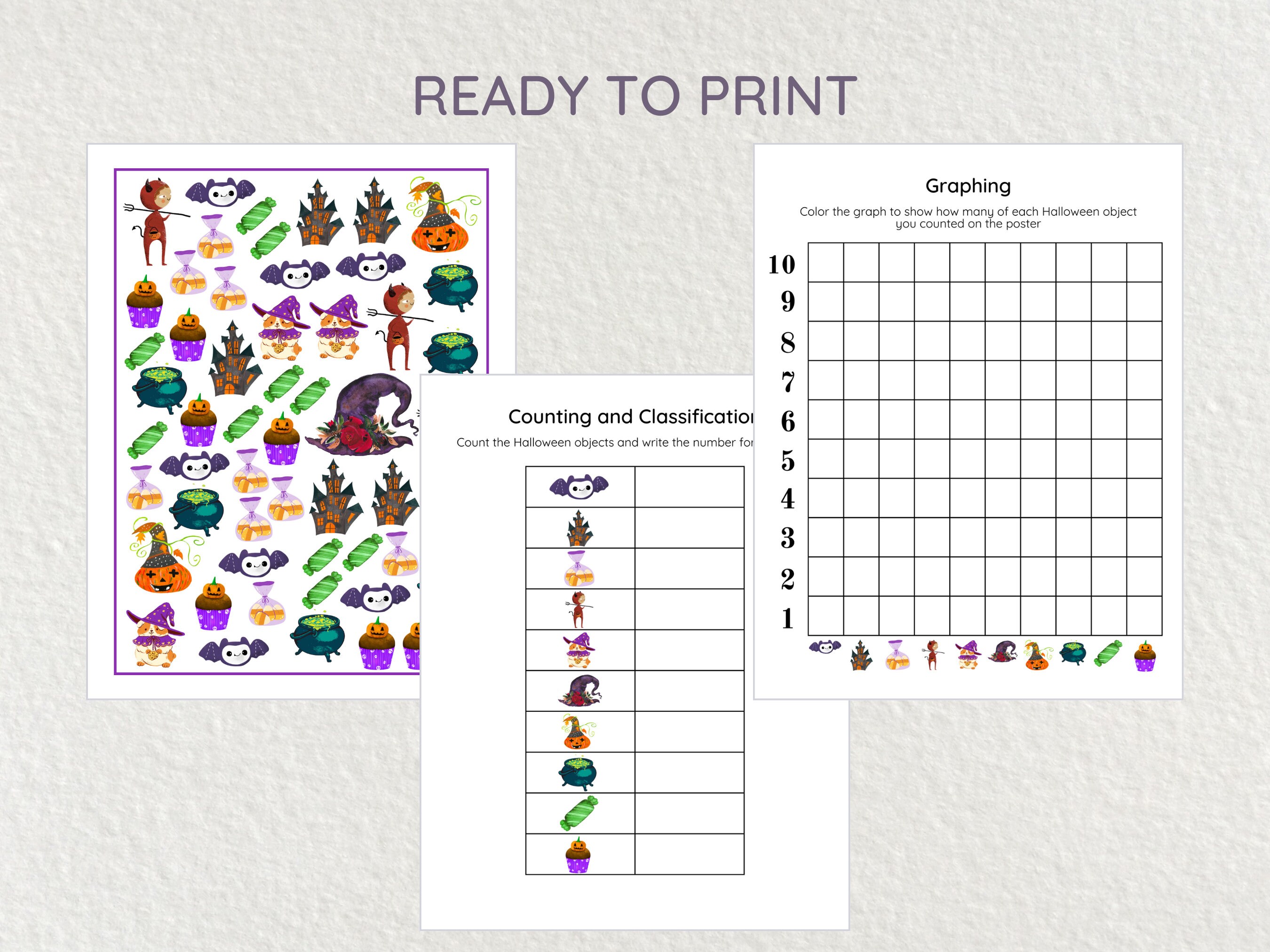 Halloween Count and Graph Worksheets, Math Activity, Counting 1-10 ...
