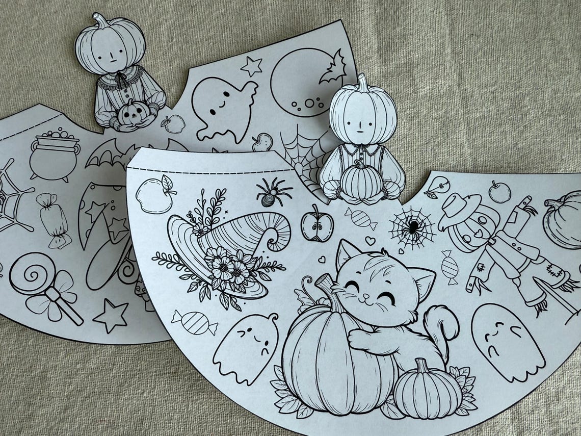 Halloween Paper Dolls Coloring Set, Pumpkin Paper Craft Kit, Color and ...