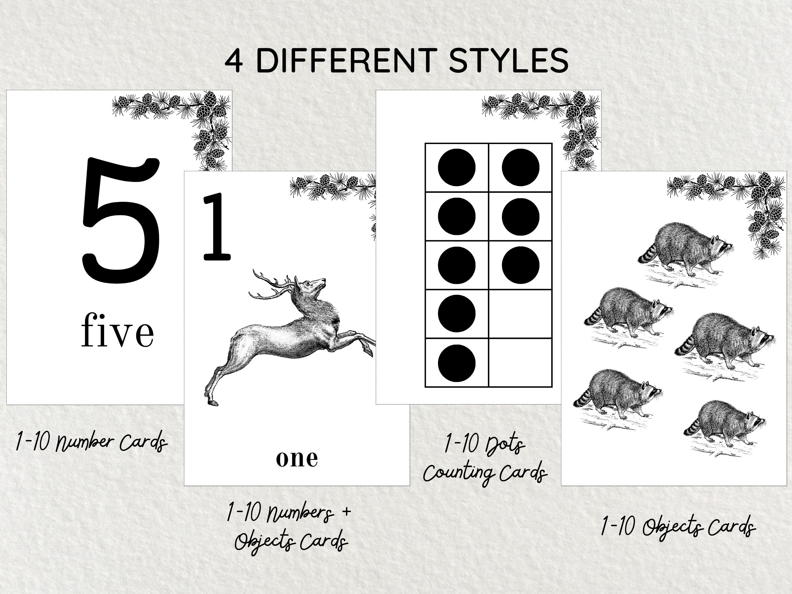 Woodland Numbers 1 to 10 Flash Cards Printable, Nature Flashcards ...