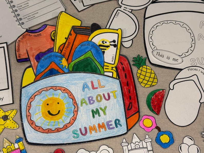 All About My Summer Coloring Set, Writing Drawing End of Summer ...