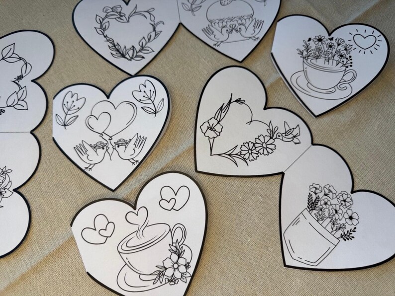 9 Valentine's Day Heart Frame Coloring Cards, Mother’s Day, Seasonal ...