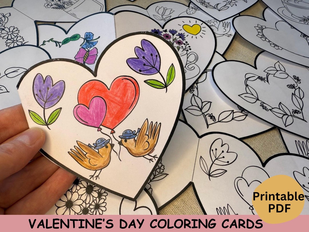 9 Valentine's Day Heart Frame Coloring Cards, Mother’s Day, Seasonal ...