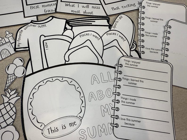 All About My Summer Coloring Set, Writing Drawing End of Summer ...