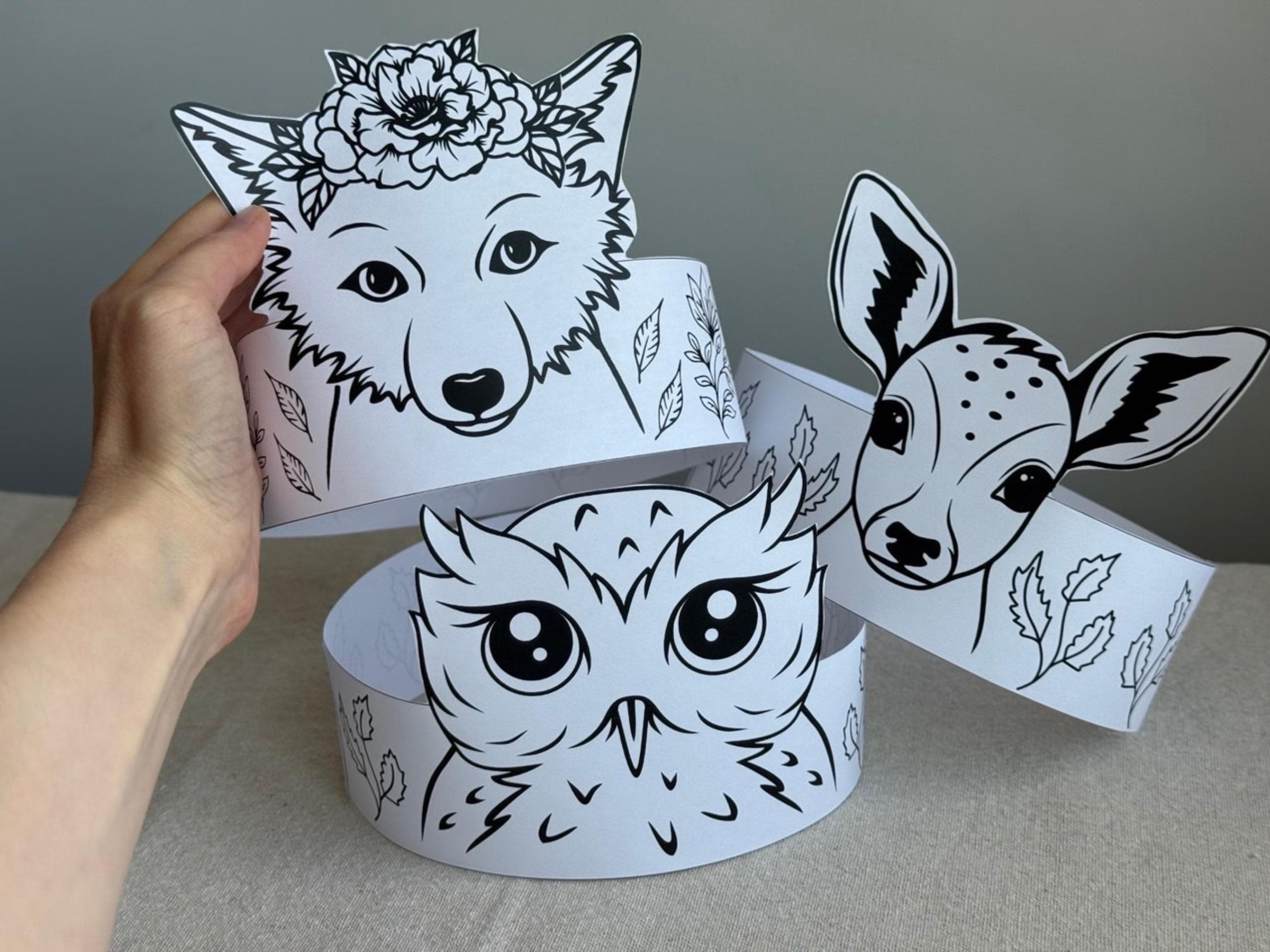 Woodland Animals Coloring Paper Crown, DIY Seasonal Paper Crafts ...