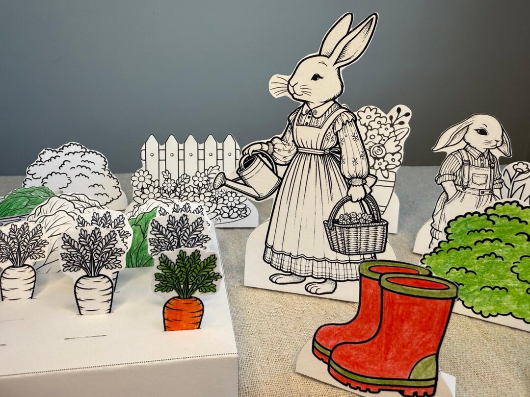 Spring Rabbit Garden Coloring Play Set, Rabbit Bunny Gardening Coloring ...