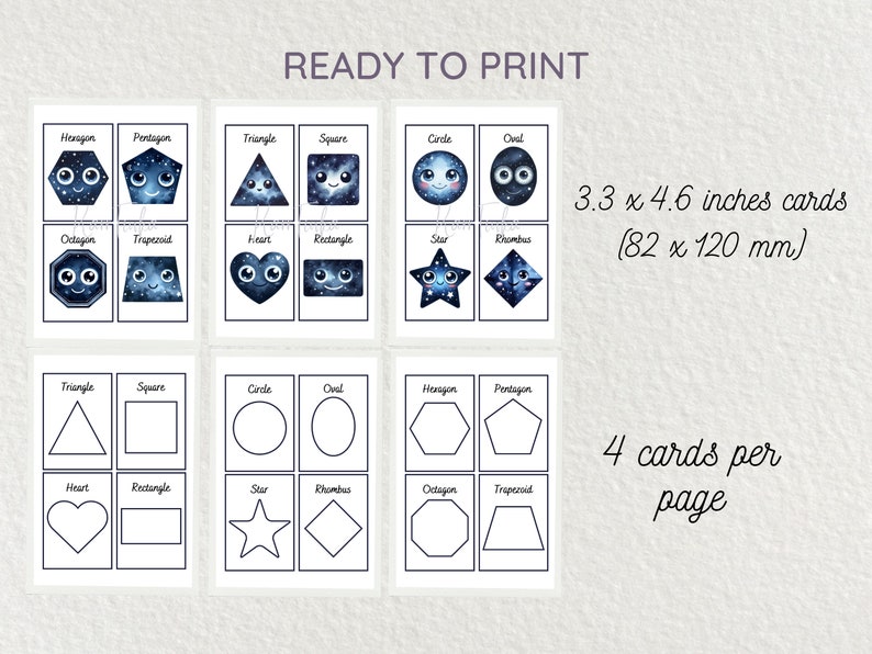 Cute Shapes Flash Cards, Shape Matching Game, Toddler Shape Sorting ...