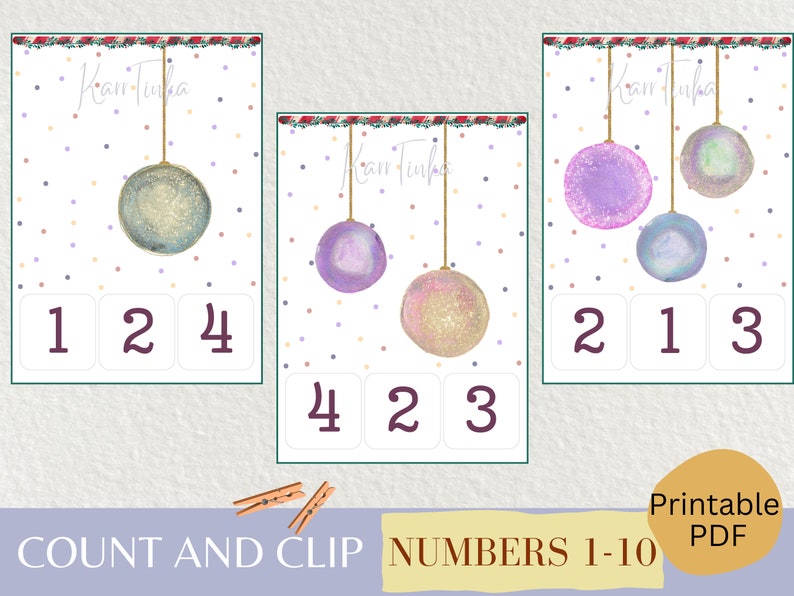 Christmas Count and Clip Cards, Count and Match, Numbers Learning ...