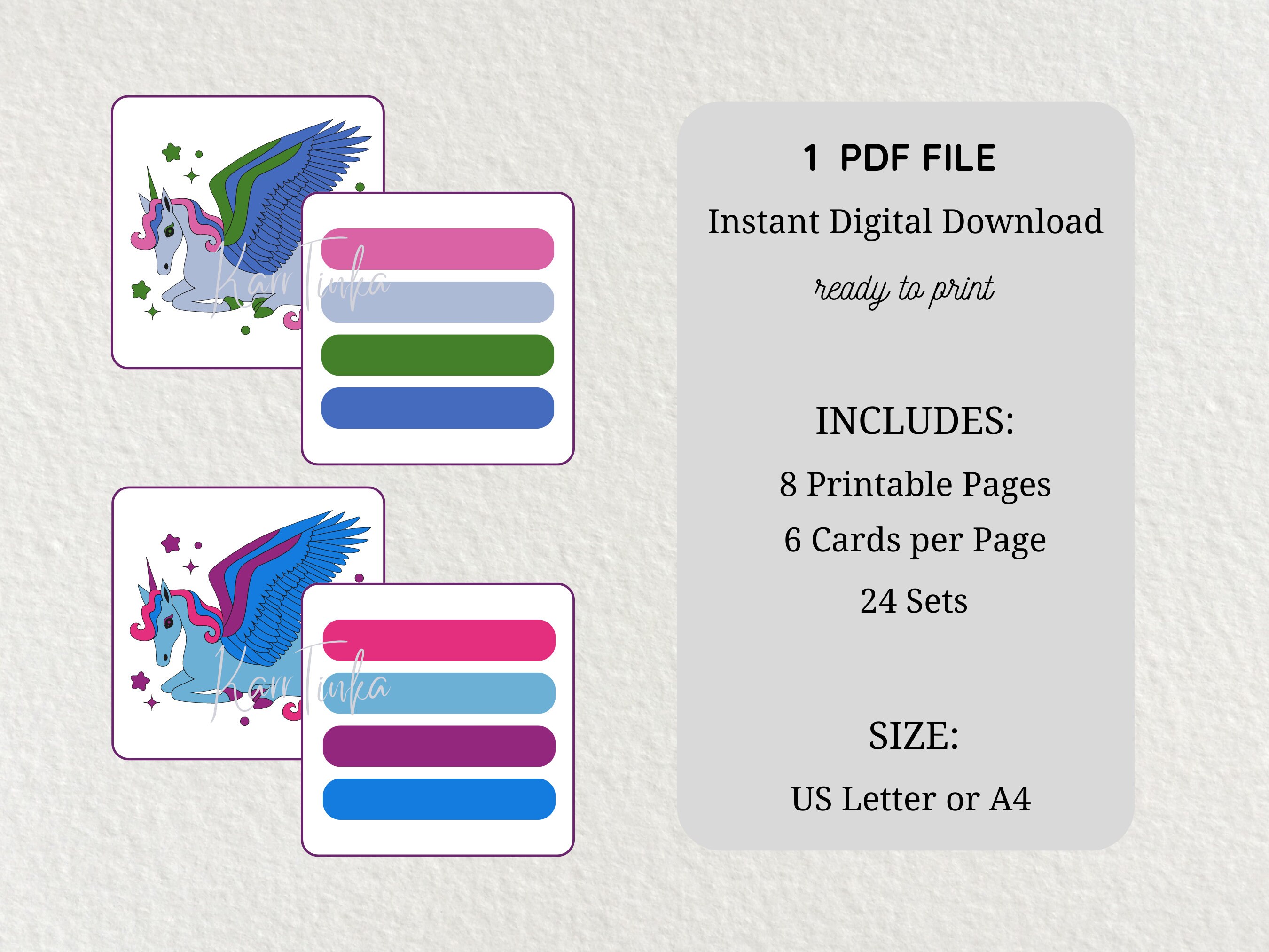Unicorn Colors Matching Cards, Colors Recognition Activity, Preschool ...