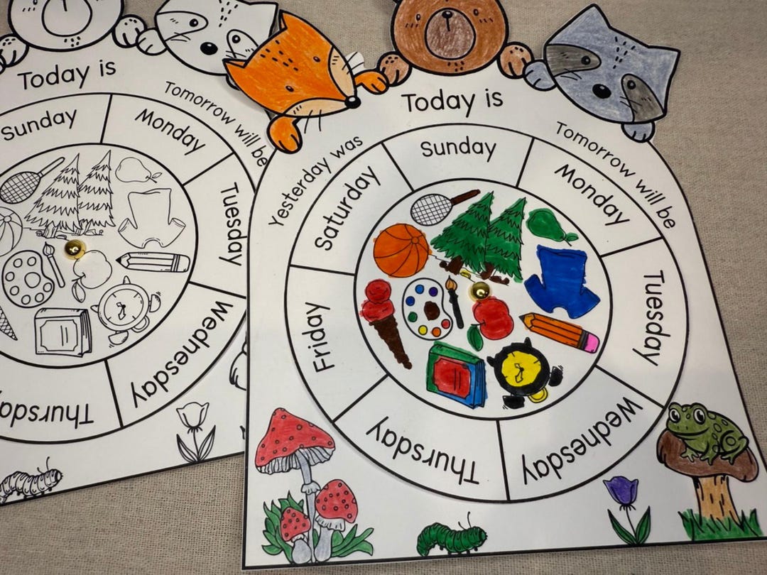 Days of the Week Wheel, Woodland Coloring Play Set, Calendar Wheel, DIY ...