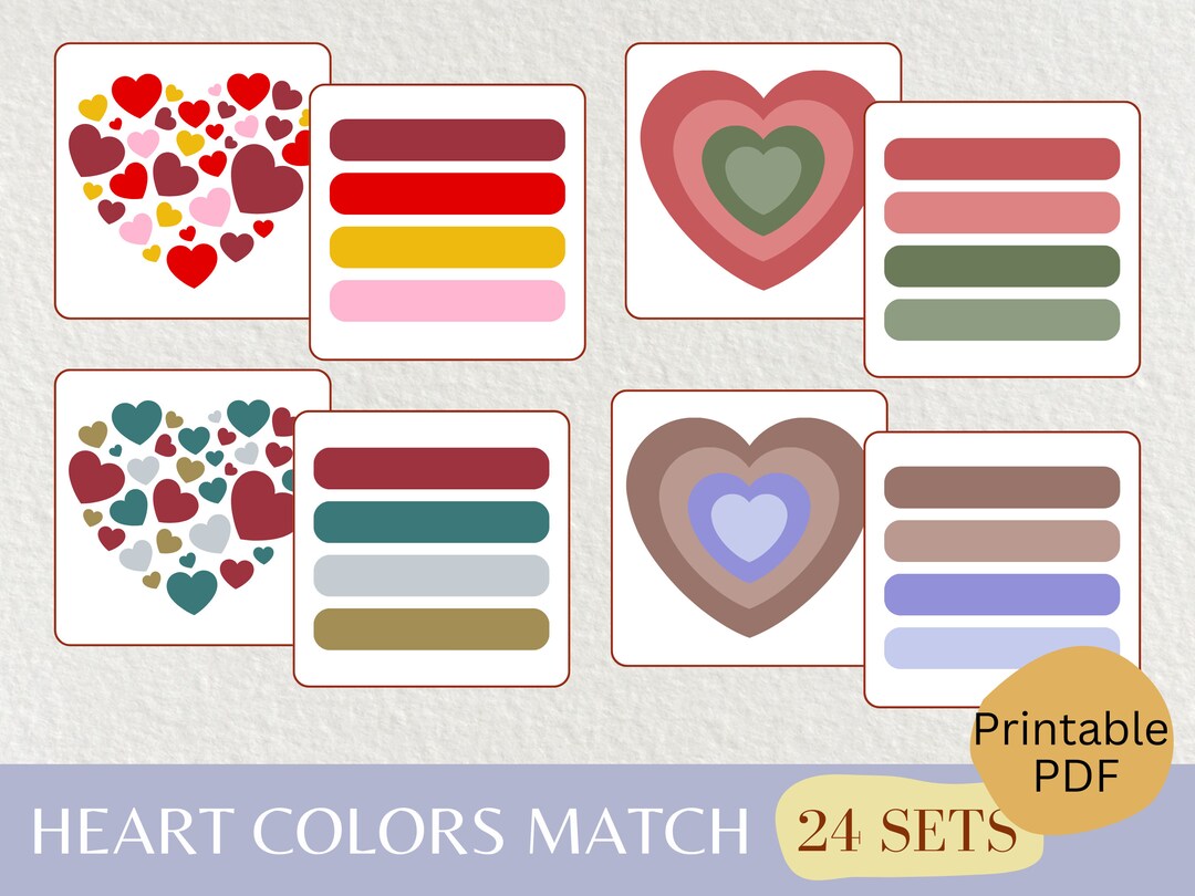 Hearts Colors Matching Cards, Colors Recognition Activity, Preschool ...