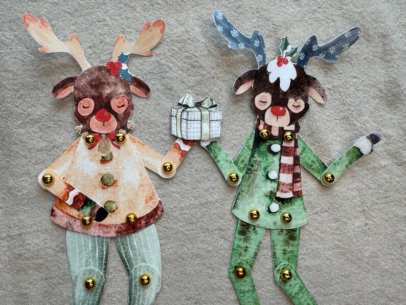 Articulated Reindeer Paper Dolls, Movable Jointed Christmas Doll ...