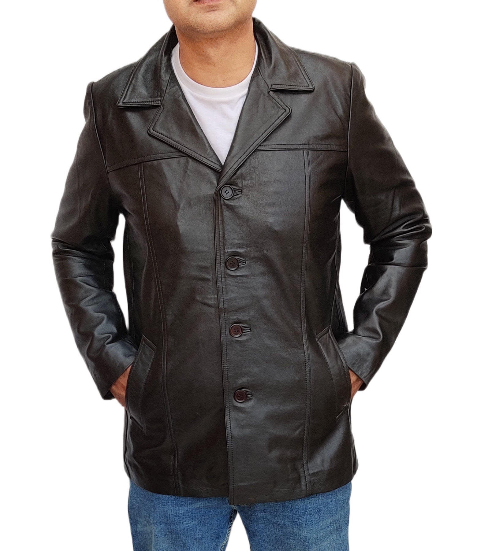 Leather Coat for Men, Genuine Men's Brown Leather Trench Coat, Smart ...