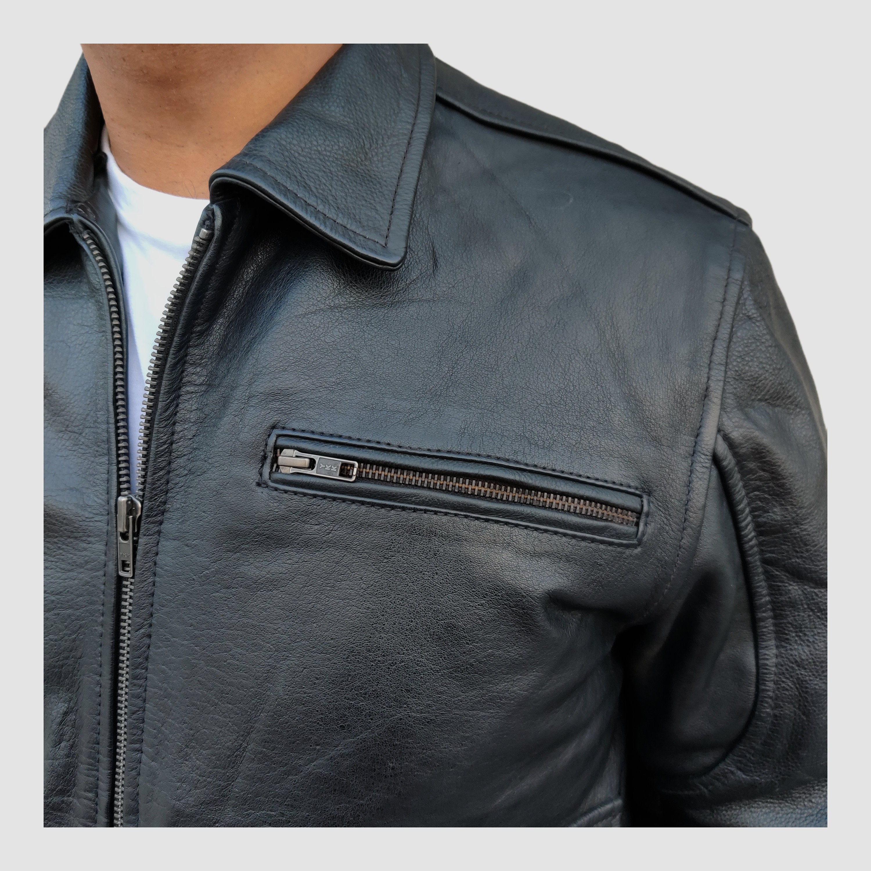 Men's Pilot Style Bomber Leather Jacket, Premium Cowhide Leather ...
