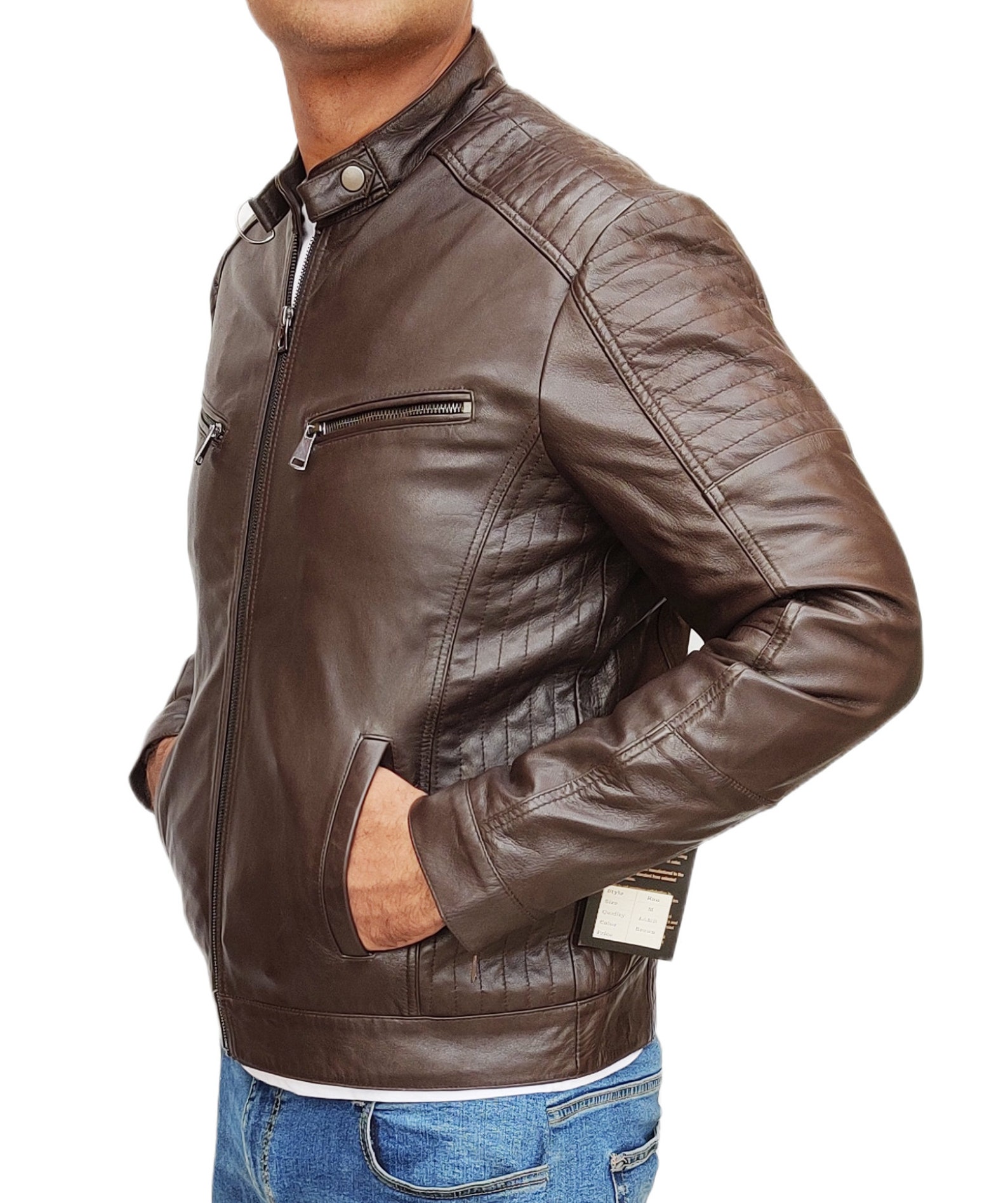 Men's Lambskin Leather Cafe Racing Jacket, Cafe Racer Brown Leather ...
