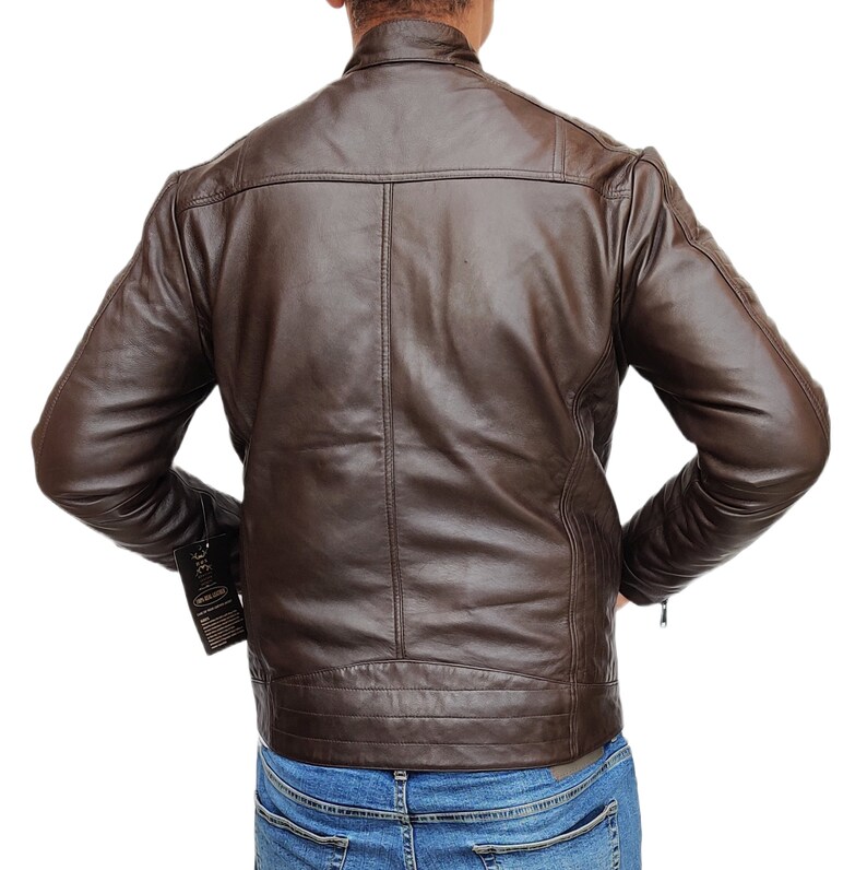 Men's Lambskin Leather Cafe Racing Jacket, Cafe Racer Brown Leather ...