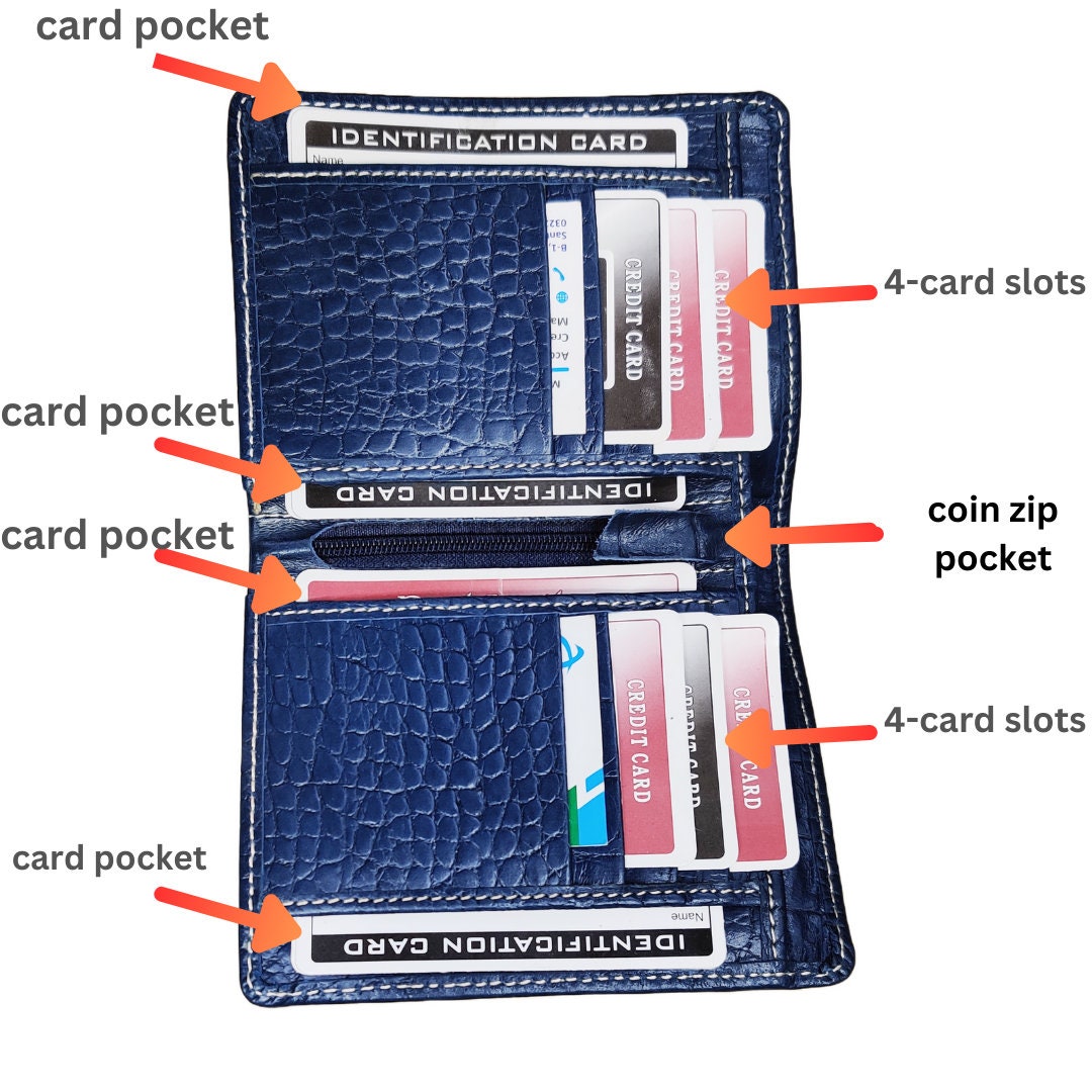 Navy Blue Genuine Alligator Leather Skin Bifold Wallet, Handmade Wallet ...