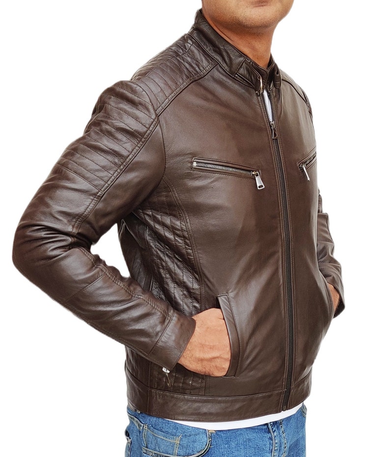 Men's Lambskin Leather Cafe Racing Jacket, Cafe Racer Brown Leather ...